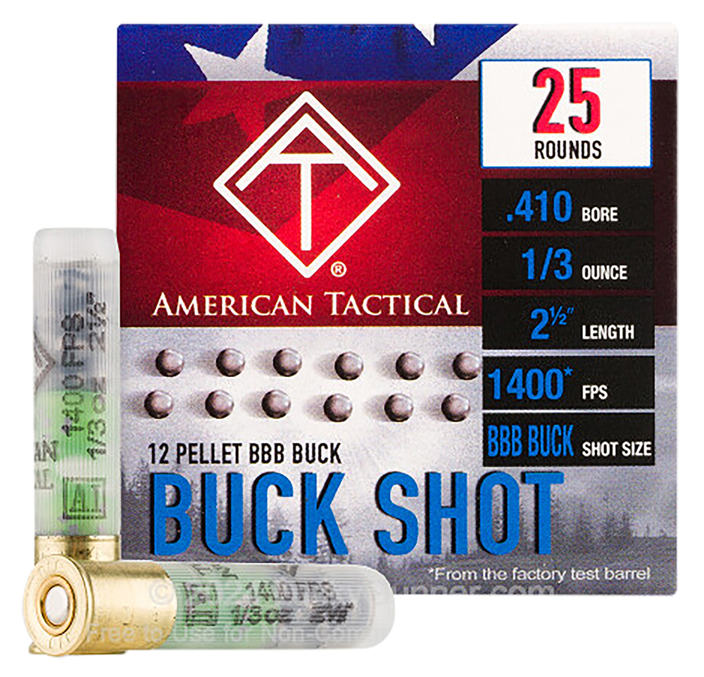 American Tactical 410 Gauge Shotgun Shells 1/3 oz BBB Buckshot 25 ...