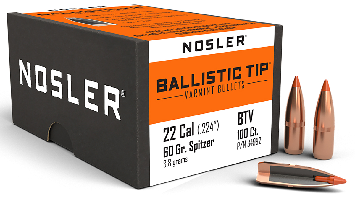 Nosler 22 Cal 60 Grain Ballistic Tip Varmint Spitzer Bullets 100 Count ...