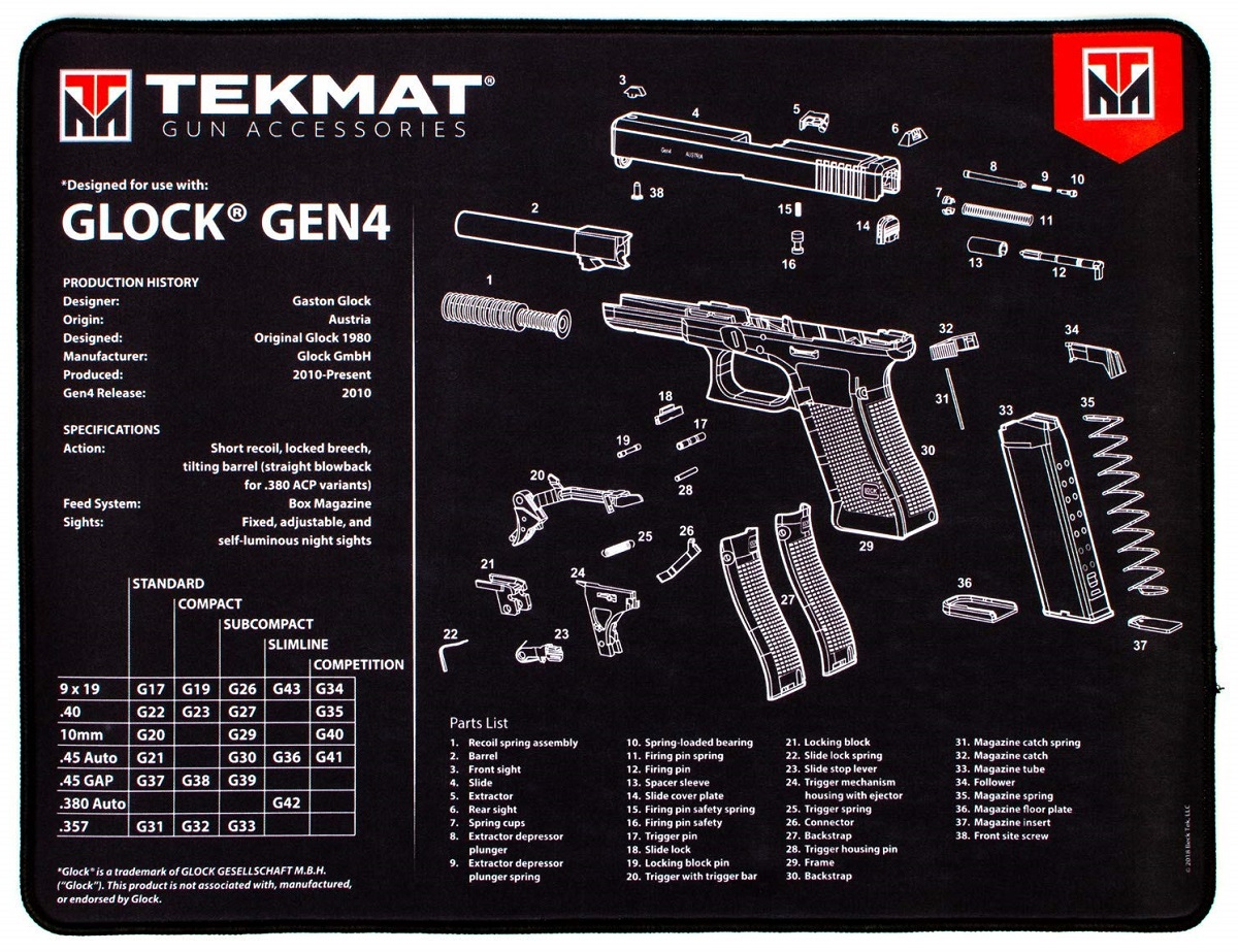 TekMat Glock Ultra Premium Gun Cleaning Mat, R20-GLOCK-G4, R20GLOCKG4